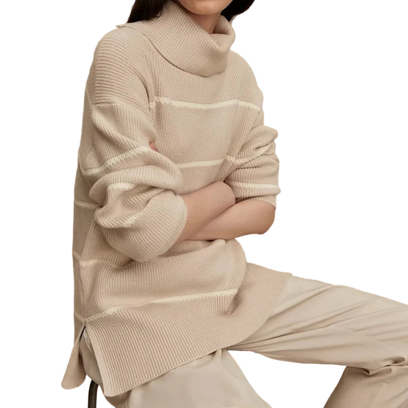 Varley Women's Striped Turtleneck Sweater - Cream/White – Open Court