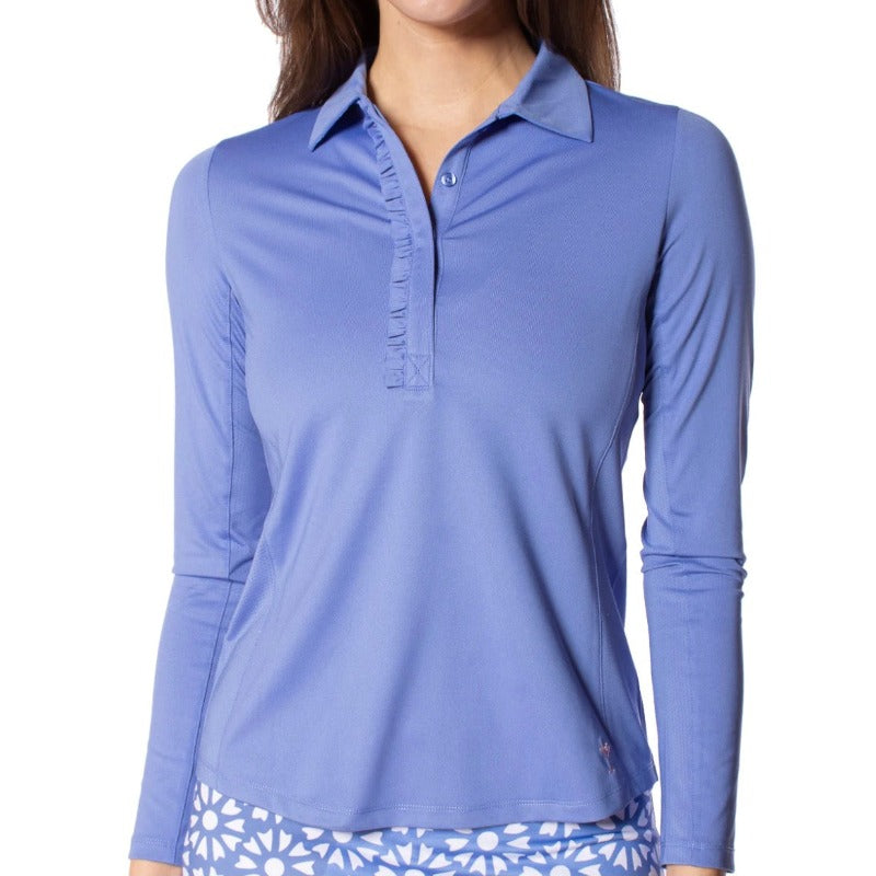 Golftini Women's Long Sleeve Ruffle Polo - Blue Periwinkle – Open Court