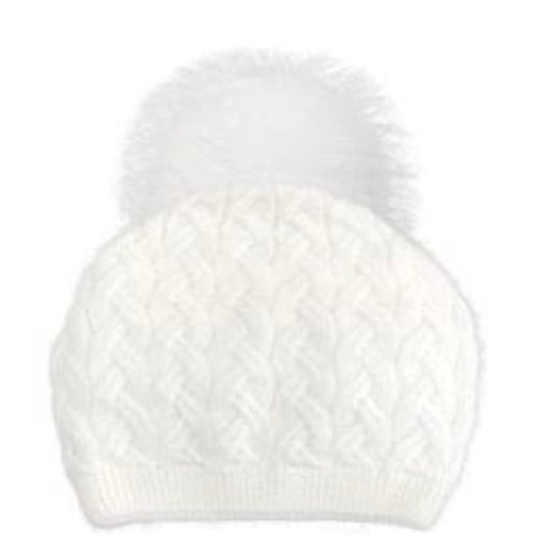 PNYC Women's Pom Pom Chunky Knit Beanie - White – Open Court
