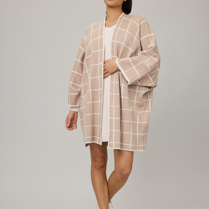 Pistache Check Knit Coat - Oatmeal – Open Court